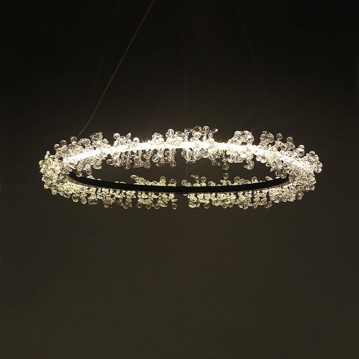 Quinn Circular Black/Crystal Pendant Light | Ring | Round | Halo Light